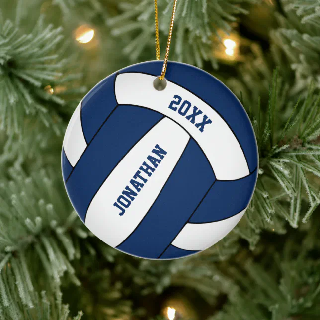blue white sports team colors boys volleyball ceramic ornament | Zazzle