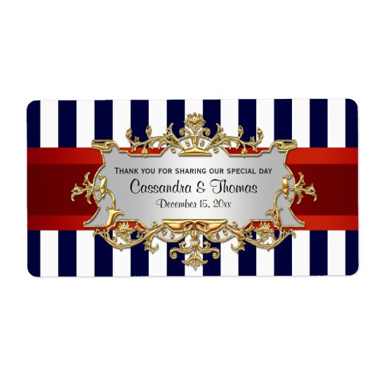 Blue White Stripe, Red Ribbon H Wine Bottle Label | Zazzle.com