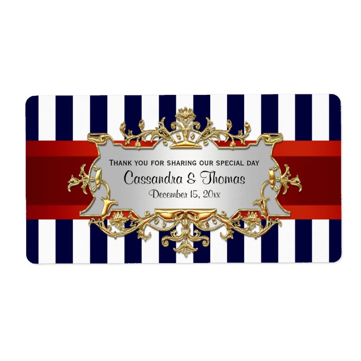 Blue White Stripe, Red Ribbon H Wine Bottle Label | Zazzle.com