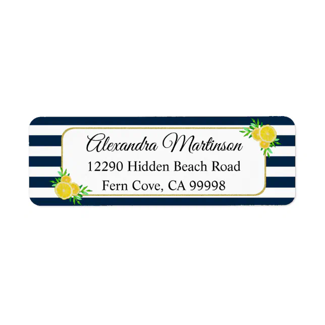 Blue White Stripes Summer Yellow Watercolor Lemon Label | Zazzle