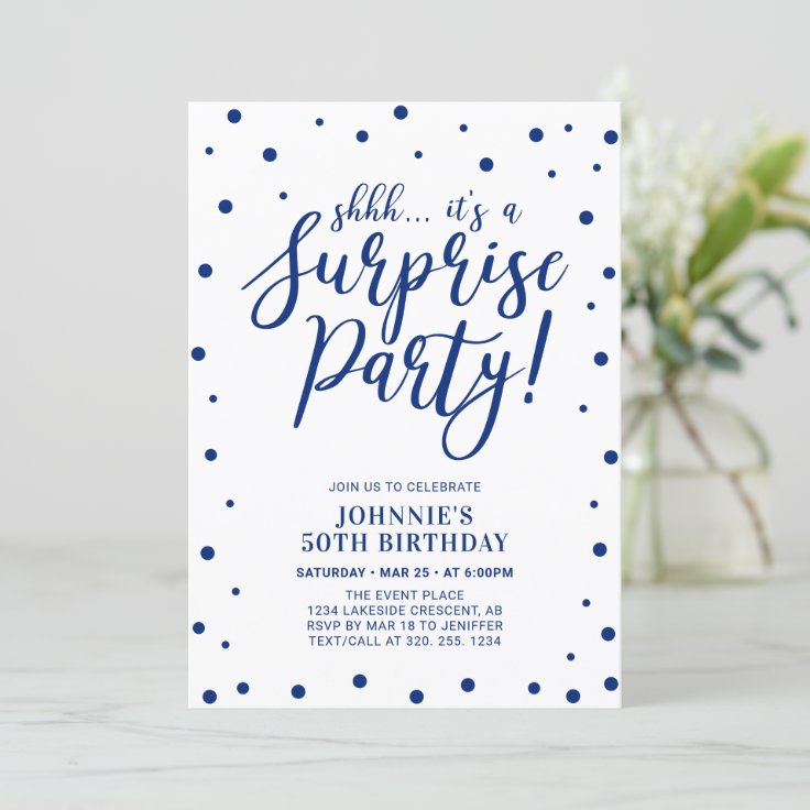 Blue & White | Surprise Adult Birthday Party Invitation | Zazzle