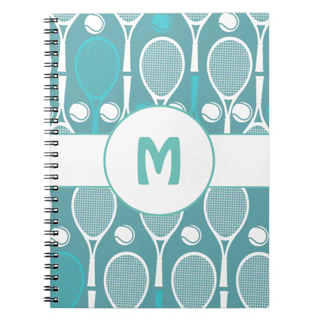 Blue & White Tennis Rackets Balls Player Name Cute Notebook | Zazzle
