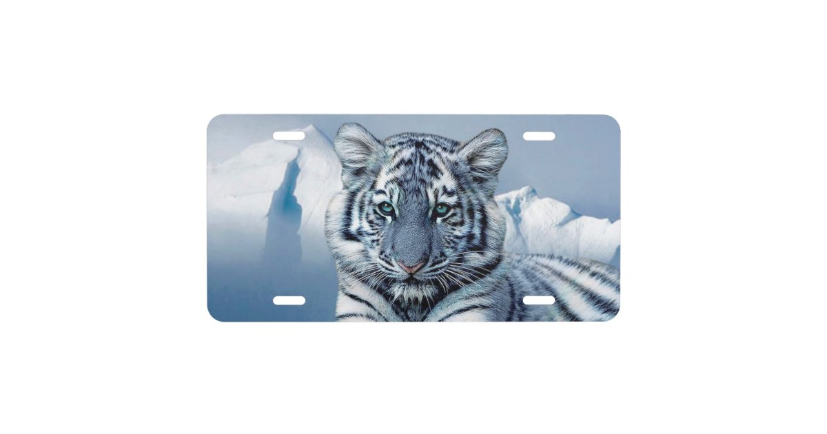 Blue White Tiger License Plate | Zazzle