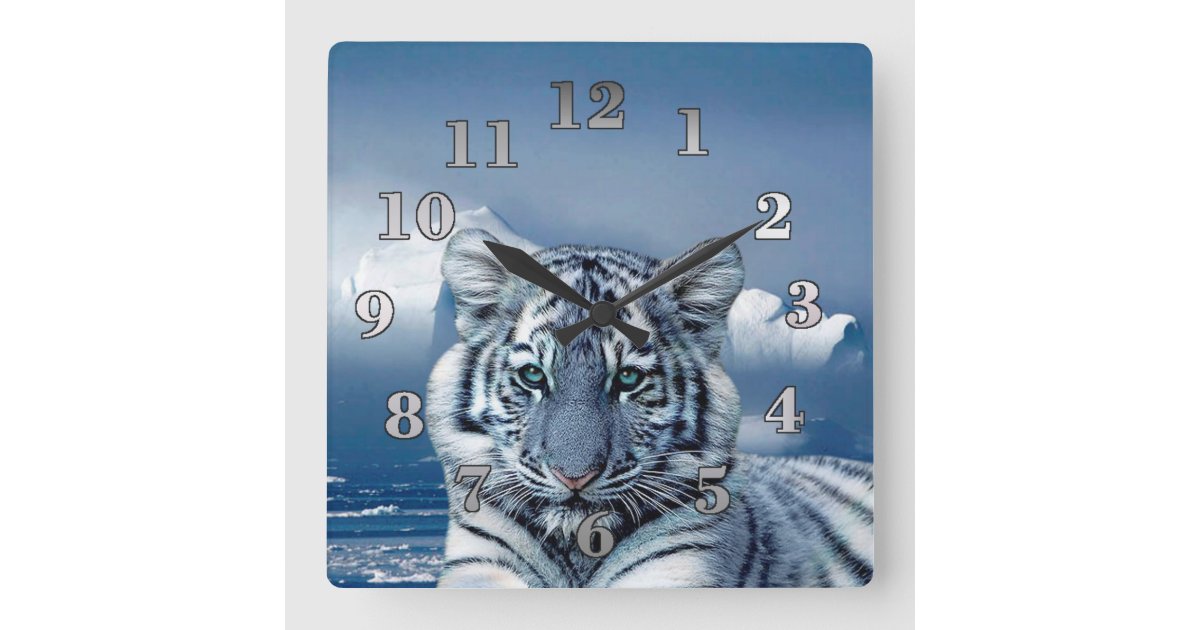 Blue White Tiger Square Wall Clock | Zazzle