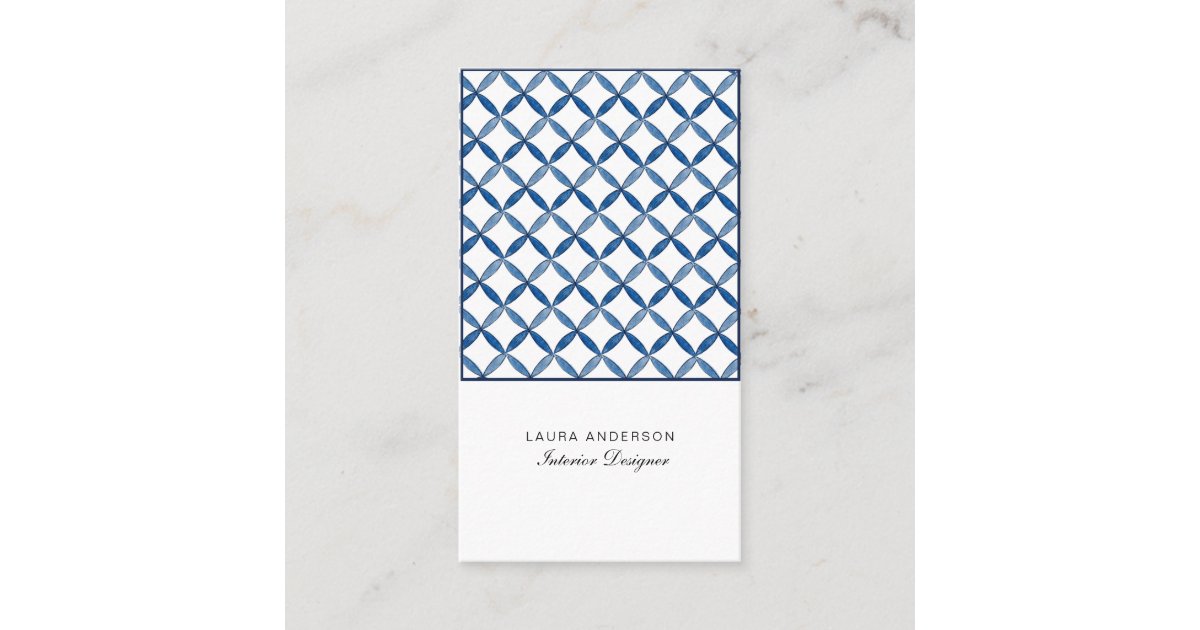 Blue & White tile Interior designer Business Card | Zazzle
