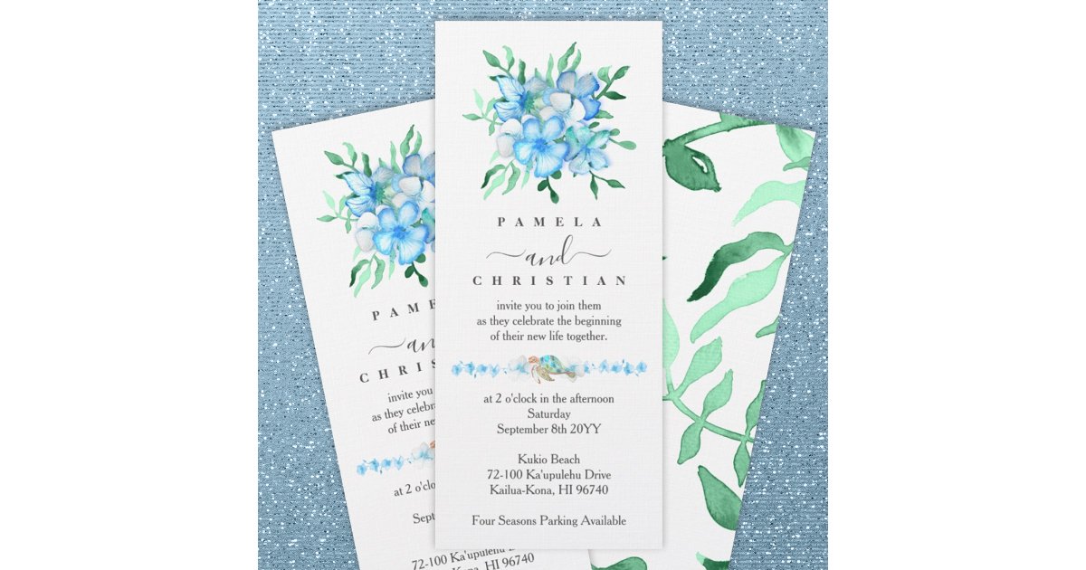Blue, White Tropical Hibiscus Wedding Invitation | Zazzle