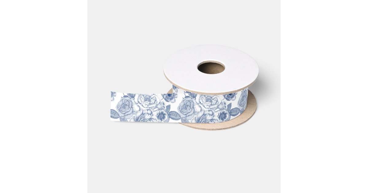 Blue white vintage floral pattern party ribbon | Zazzle