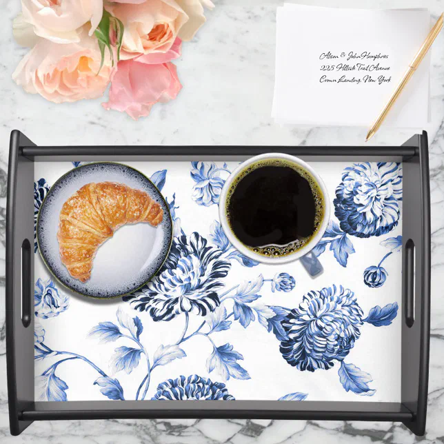 Blue & White Vintage Floral Toile No.2 Serving Tray | Zazzle