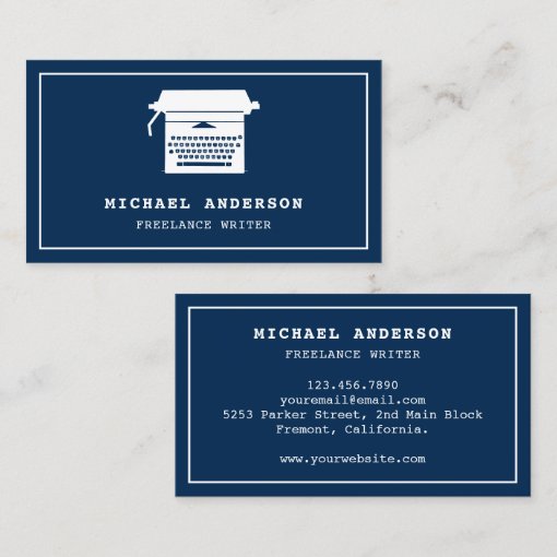 Blue White Vintage Typewriter Professional Writer Business Card | Zazzle