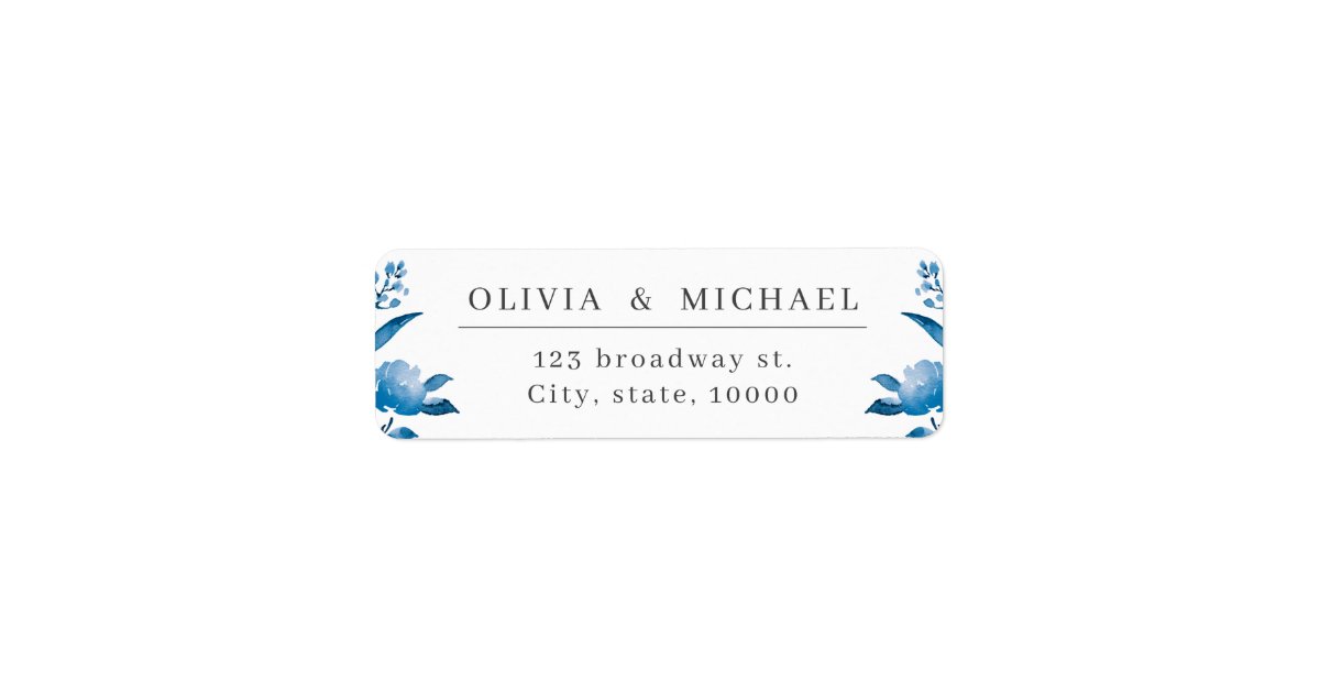 Blue & white watercolor floral return address label | Zazzle
