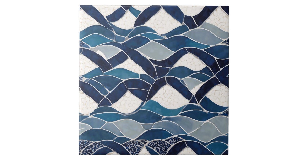 Blue White Wave Pattern 01 Ceramic Tile | Zazzle