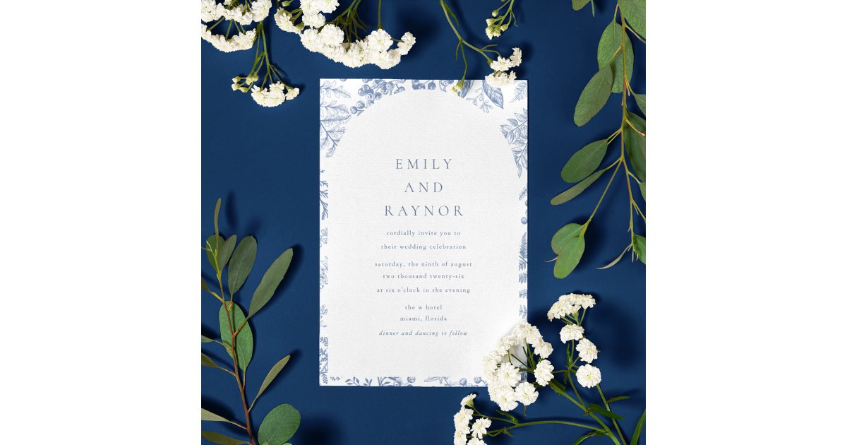Blue White Willow Floral Wedding Invitation | Zazzle