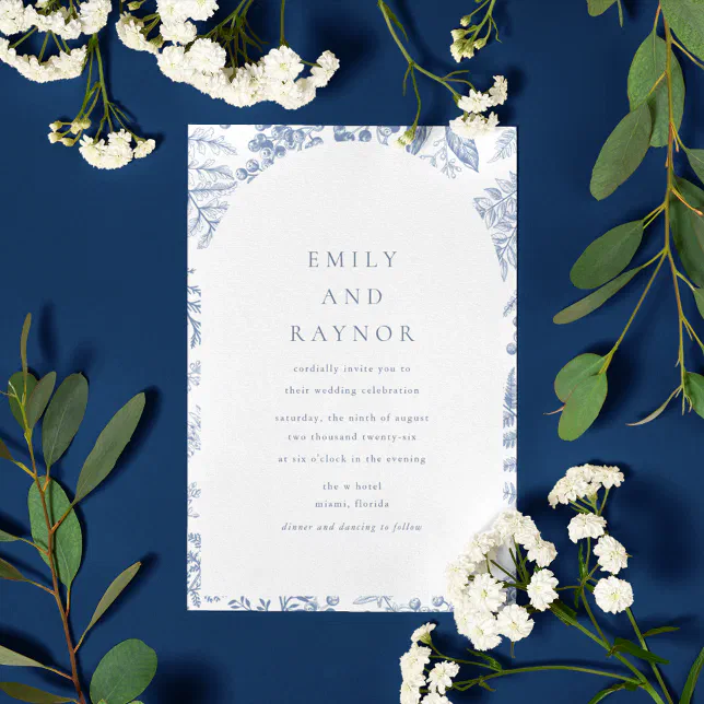 Blue White Willow Floral Wedding Invitation | Zazzle