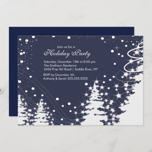 Blue & White Winter Holiday Party Invitation | Zazzle