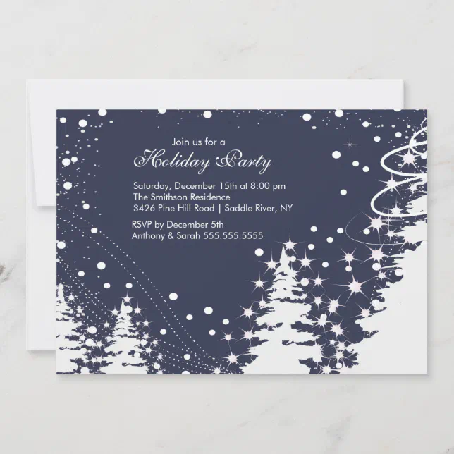 Blue & White Winter Holiday Party Invitation | Zazzle