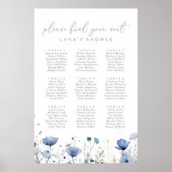 Blue Wildflower Baby In Bloom Seating Chart Poster | Zazzle