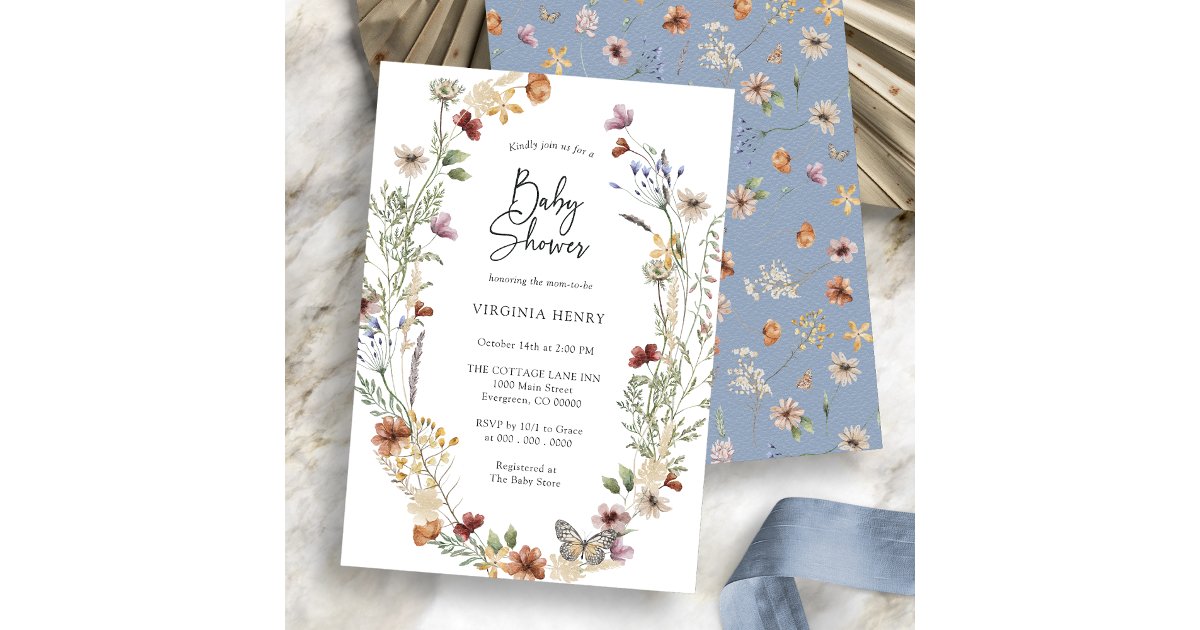 Blue Wildflower Baby Shower Invitation | Zazzle