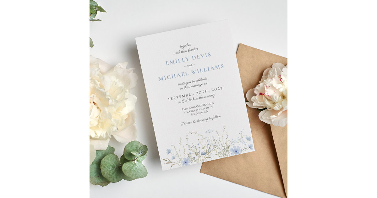 Blue Wildflower Periwinkle Wedding Invitation | Zazzle