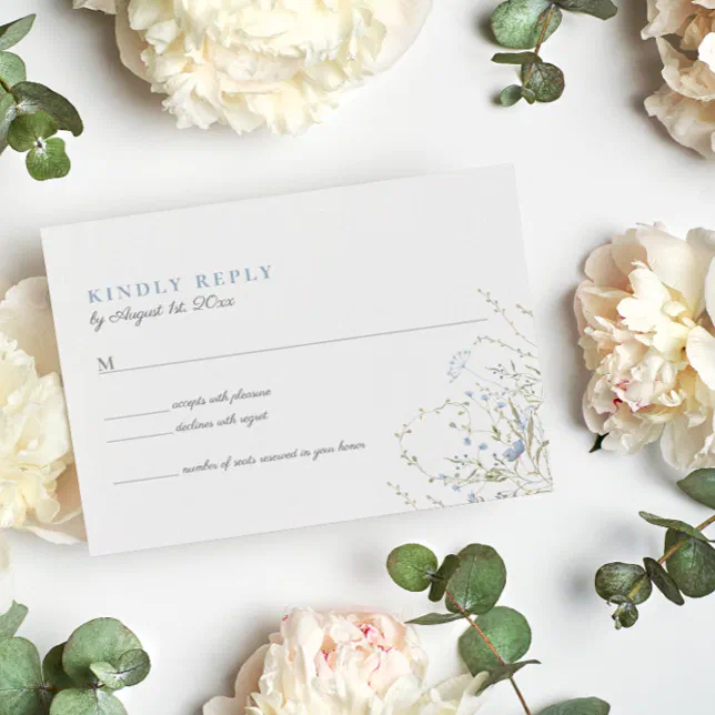 Blue Wildflower Periwinkle Wedding RSVP Card | Zazzle