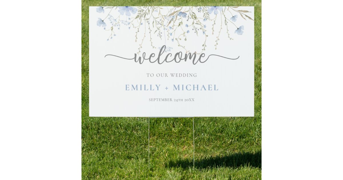 Blue Wildflower Periwinkle Wedding Welcome Sign | Zazzle