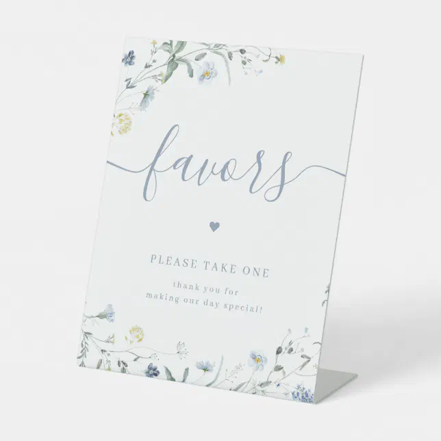 Blue Wildflower Wedding Favors Please Take One Pedestal Sign | Zazzle