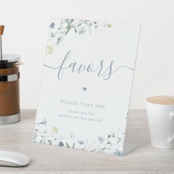 Blue Wildflower Wedding Favors Please Take One Pedestal Sign | Zazzle