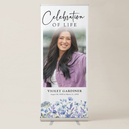 Blue Wildlfower Photo Memorial Funeral Tribute Retractable Banner | Zazzle