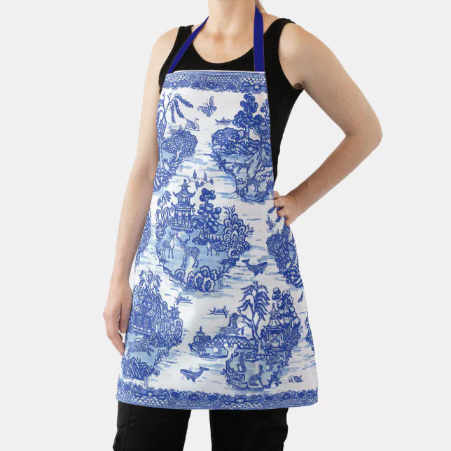 Blue Willow Animal Pagoda Vintage Oriental Toile Apron | Zazzle