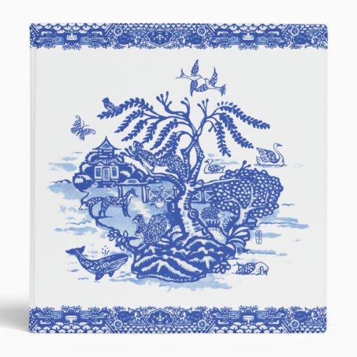 Blue Willow Border Animal Island Whimsical Design 3 Ring Binder | Zazzle