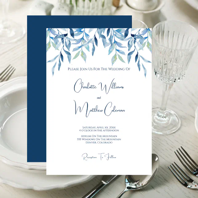 Blue Willow Branches, Watercolor Wedding Invitation | Zazzle