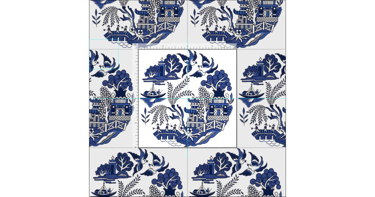 Blue Willow Design Fabric | Zazzle