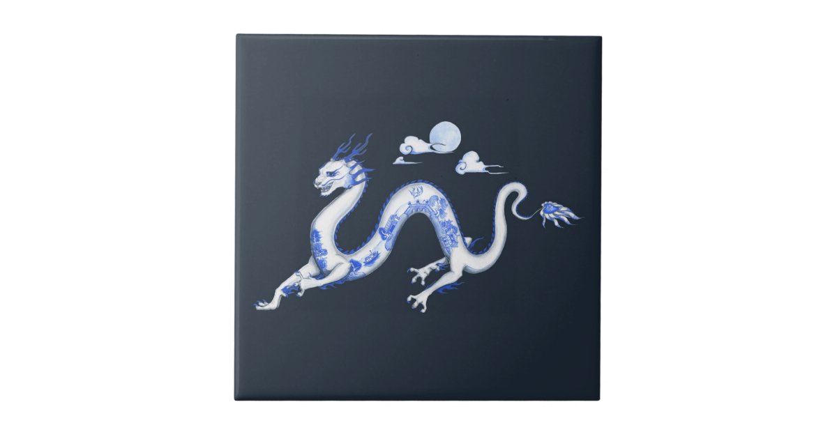 Blue Willow Dragon Tile | Zazzle