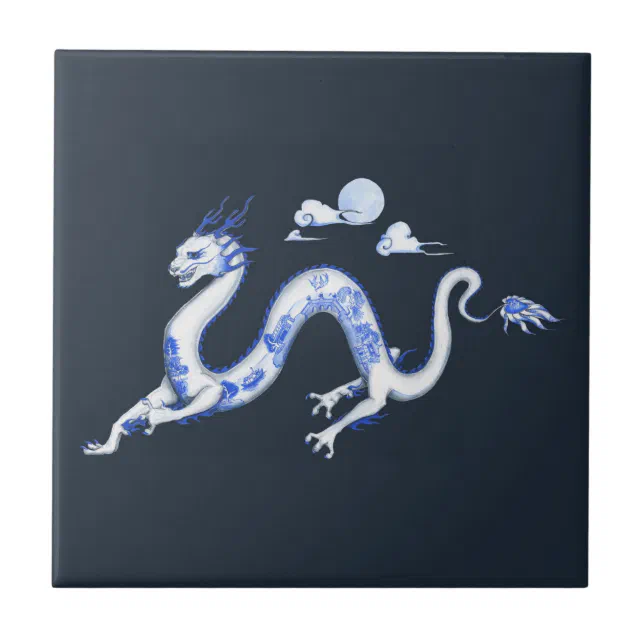 Blue Willow Dragon Tile | Zazzle