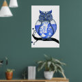 Blue Willow Owl Poster | Zazzle