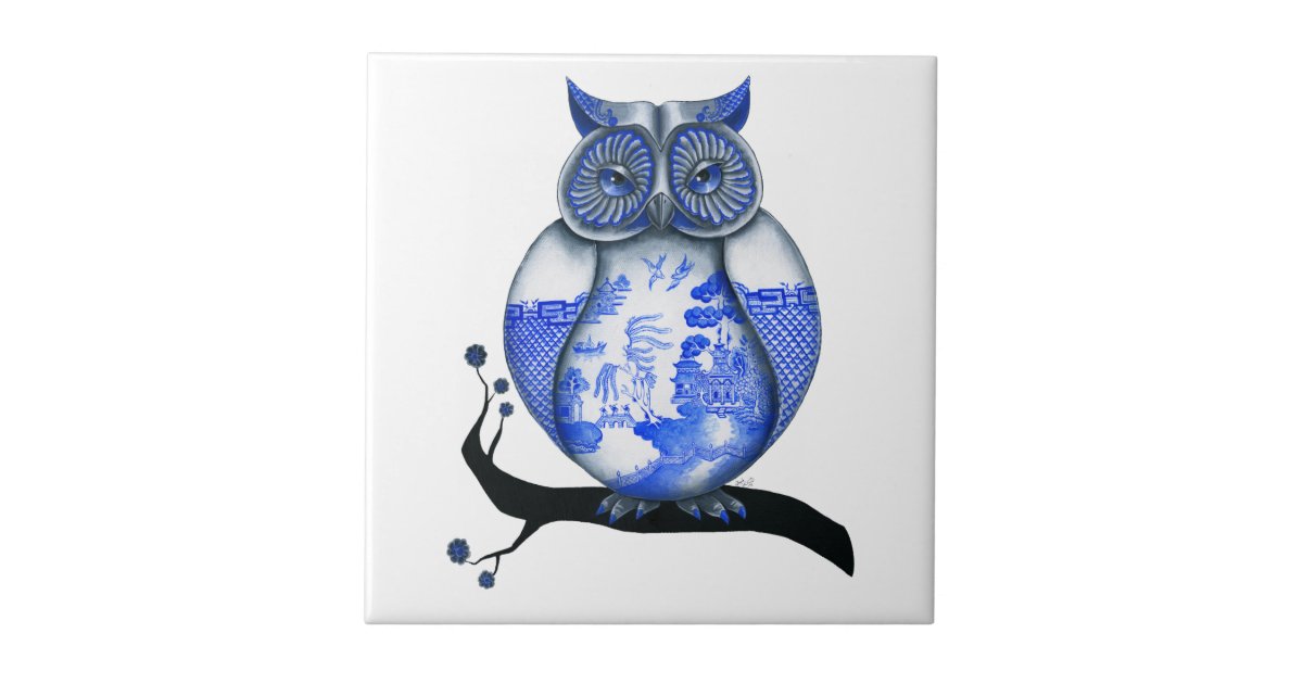 Blue Willow Owl Tile | Zazzle