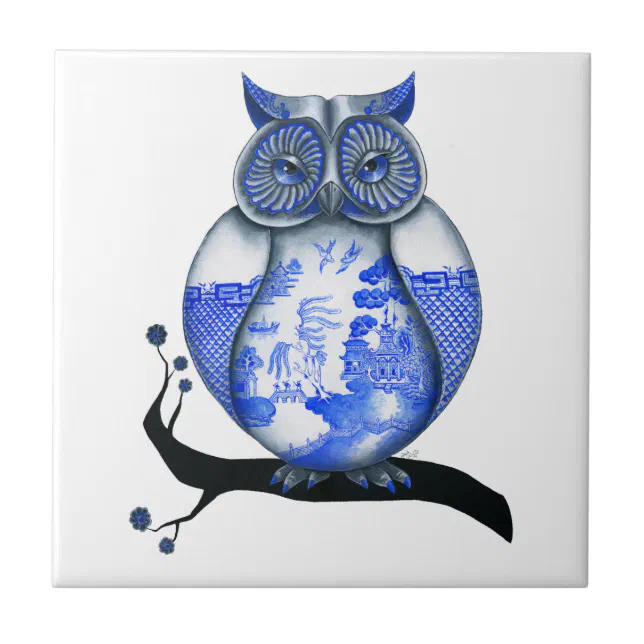Blue Willow Owl Tile | Zazzle