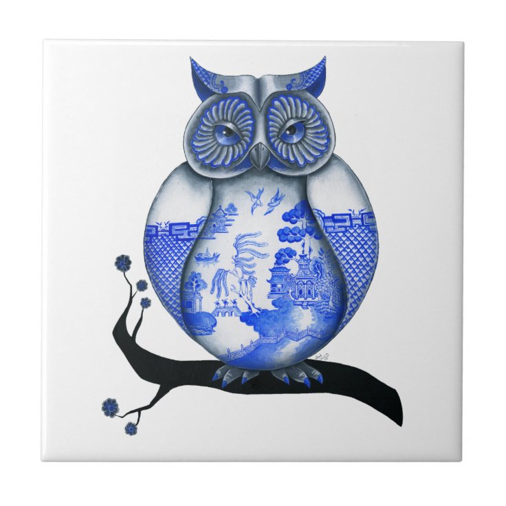 Blue Willow Owl Tile | Zazzle