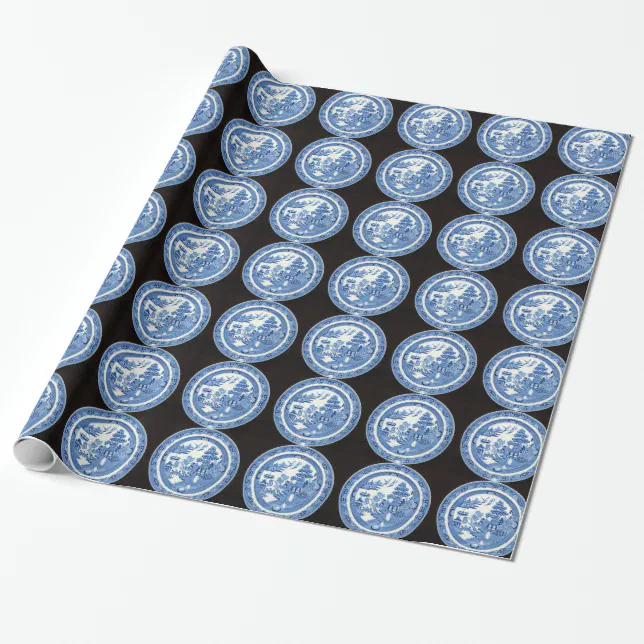 Blue Willow Plate Pattern Wrapping Paper | Zazzle
