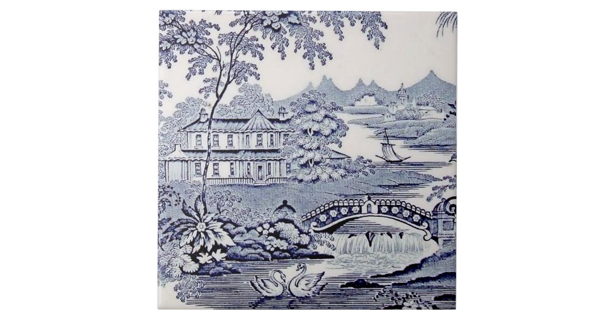 Blue Willow Repro 1899 English Victorian Tile | Zazzle