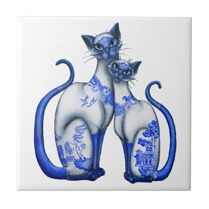 Blue Willow Siamese Cats Ceramic Tile | Zazzle.com
