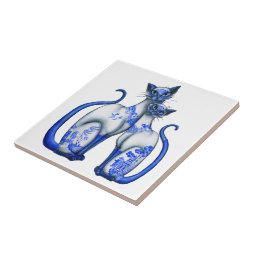 Blue Willow Siamese Cats Ceramic Tile | Zazzle