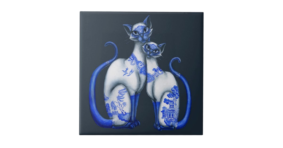 Blue Willow Siamese Cats Tile | Zazzle