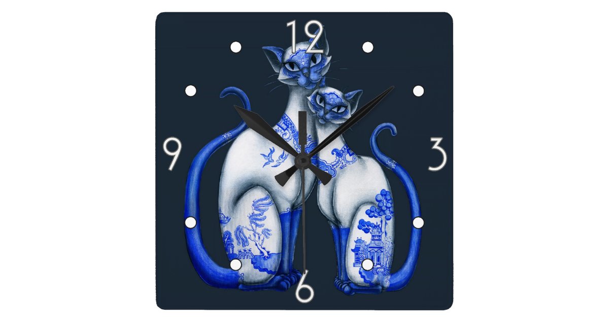 Blue Willow Siamese Cats Wall Clock | Zazzle.com