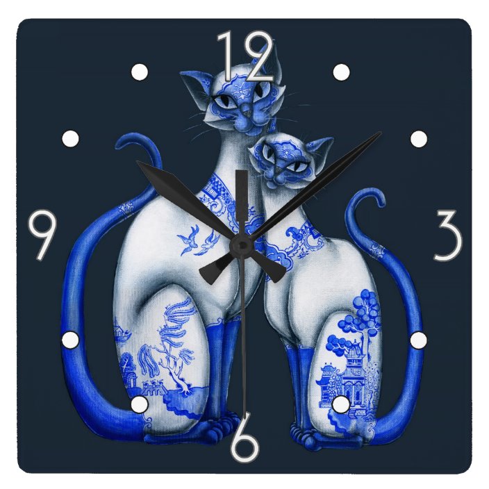 Blue Willow Siamese Cats Wall Clock | Zazzle.com