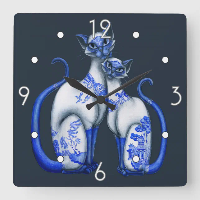 Blue Willow Siamese Cats Wall Clock | Zazzle