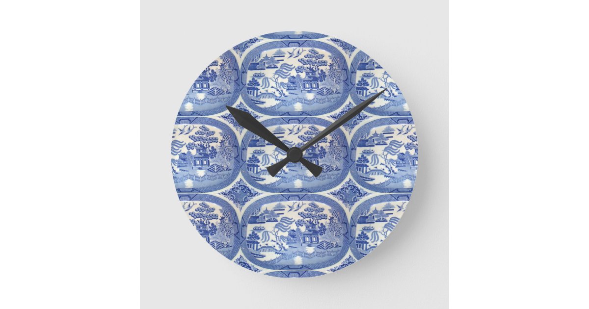 Blue Willow Tim - Perfect Accent for Kitchens Round Clock | Zazzle