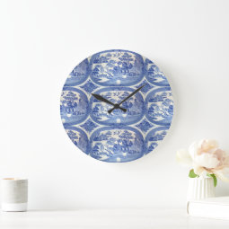 Blue Willow Time - Add vintage class to your wall Large Clock | Zazzle