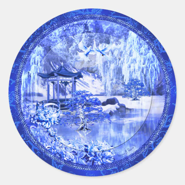 "Blue Willow World" Art Stickers | Zazzle