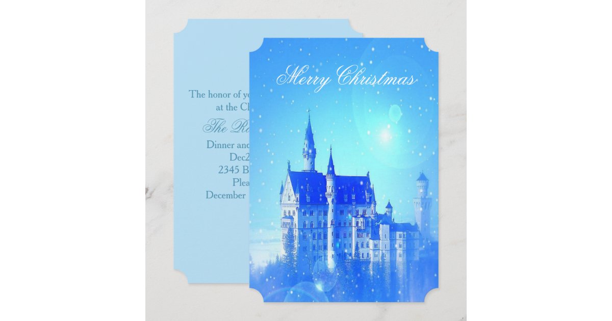 Blue Winter Castle Snowflakes Christmas Party Invitation | Zazzle