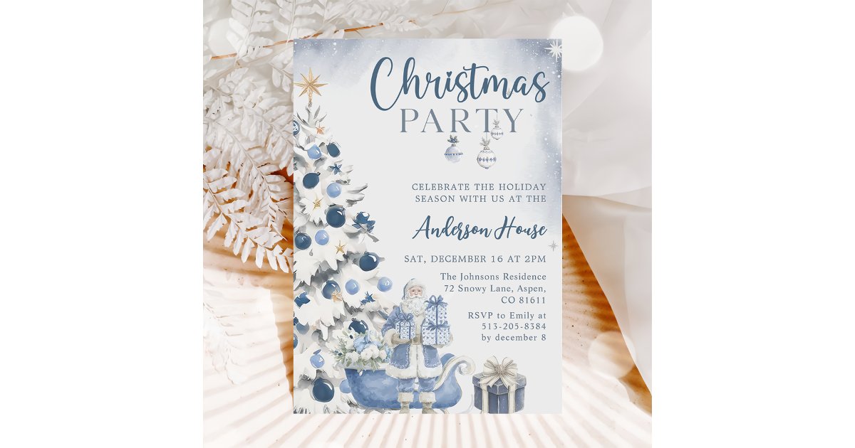 Blue Winter Christmas Party Invitation | Zazzle